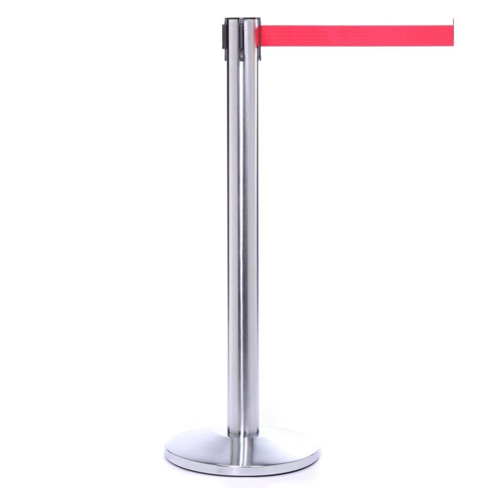 Extra Long Retractable Belt Barriers - Polished Steel - Barriers, Ropes ...