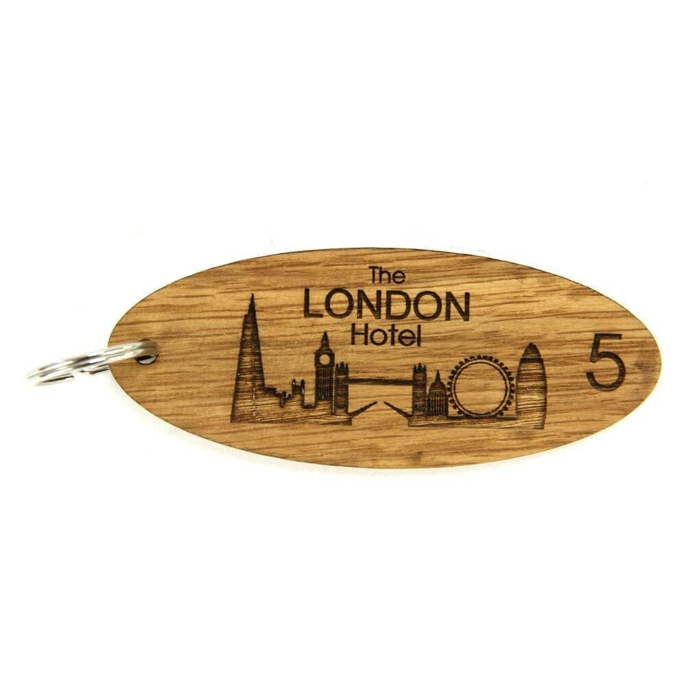 Key Fobs - Engraved Oak Veneer Wood - Hospitality – BHMA